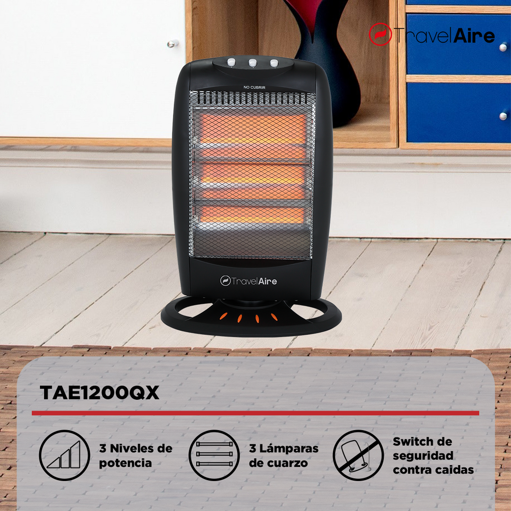 Calefactor Electrico de Cuarzo Travel Aire TAE1200QX | Mueblería Maya